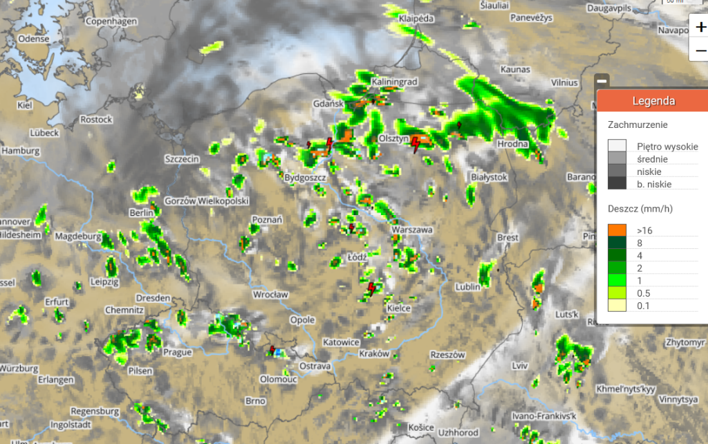Niż górny nad Polską – opady deszczu i lokalne burze na przemian z przejaśnieniami oraz ...